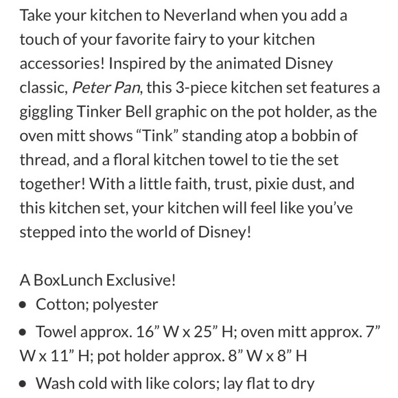 Disney | Kitchen | Disney Peter Pan Tinkerbell Floral 3piece Kitchen ...